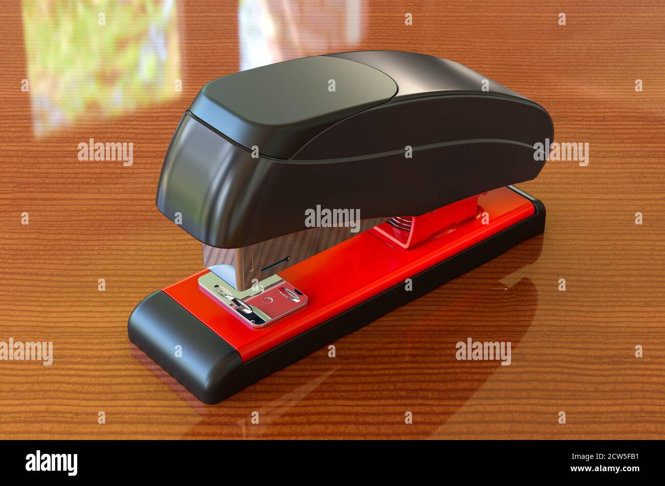 Stapler on the wooden table, 3D rendering Stock Photo - Alamy