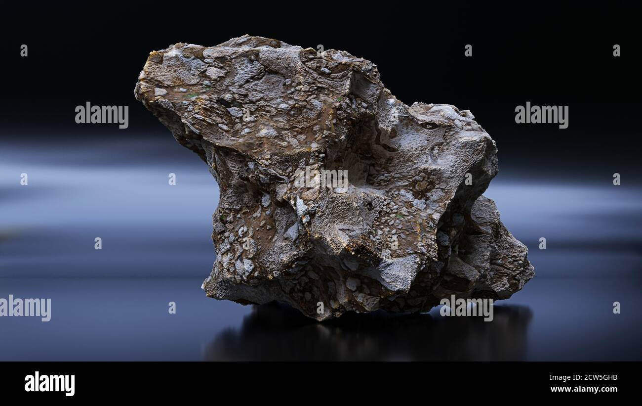 unusual rough rock on dark stage background Stock Photo - Alamy