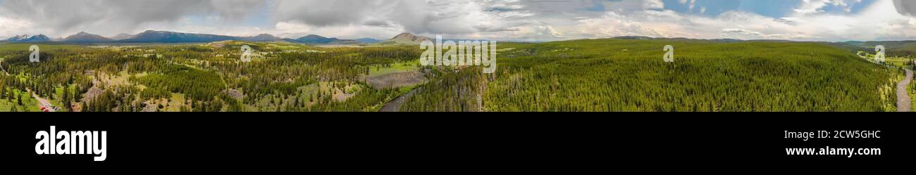 Panoramic aerial view of Yellowstone River, Yellowstone National Park ...
