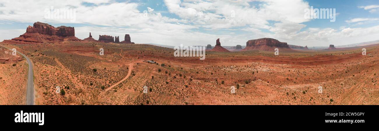 Aerial panoramic view of amazing Monument Valley in summser season ...