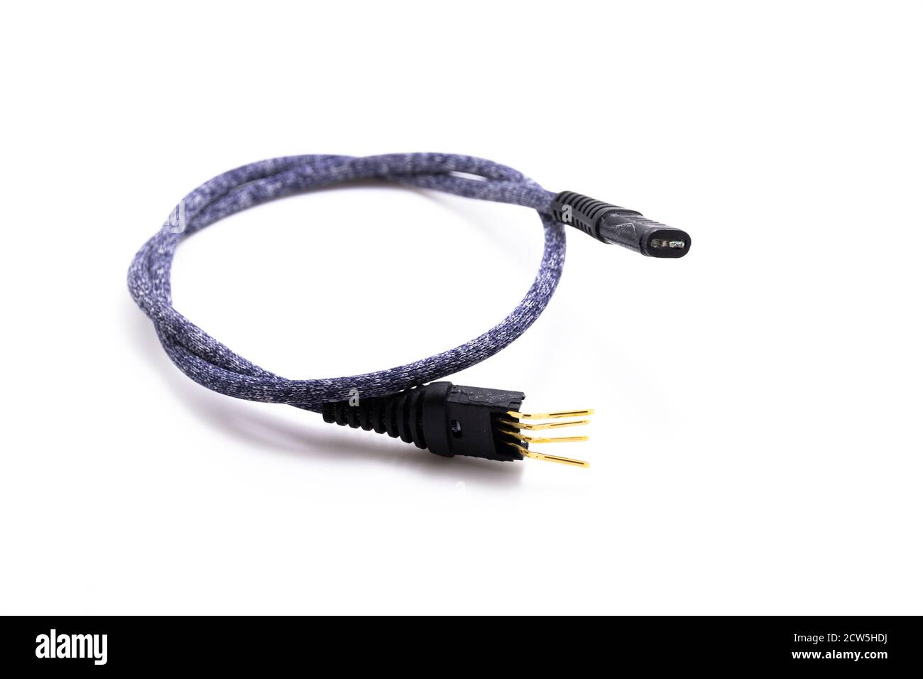 The broken electric cable on a white background Stock Photo - Alamy