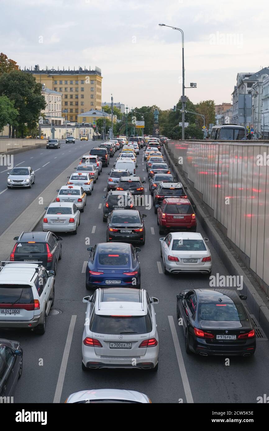 Traffic jam with rows of cars due accident. Car rush hours. Automobile ...