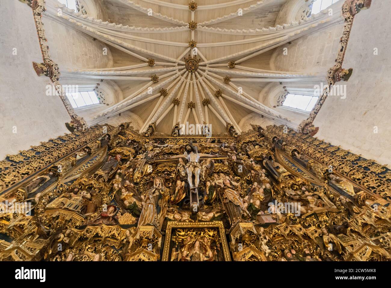 Main gothic altarpiece and ribbed vault in the church of charter Stock ...