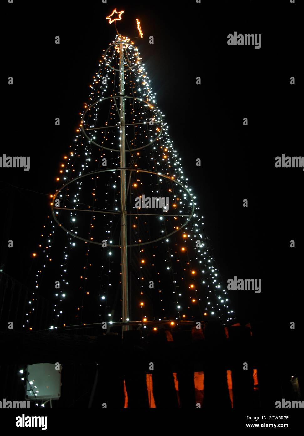 Illuminated Christmas Tree in Platonas, Corfu, Greece Stock Photo - Alamy