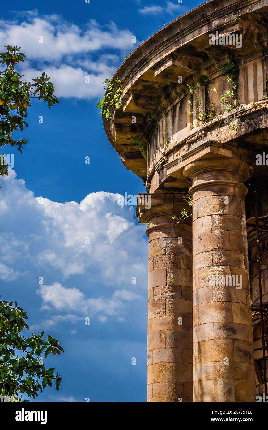 Lucca old aqueduct ruins. The stone temple-cistern with doric columns ...