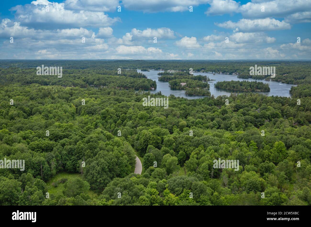 Aerial panoramic view of Thousand Islands National Park, Ontario ...