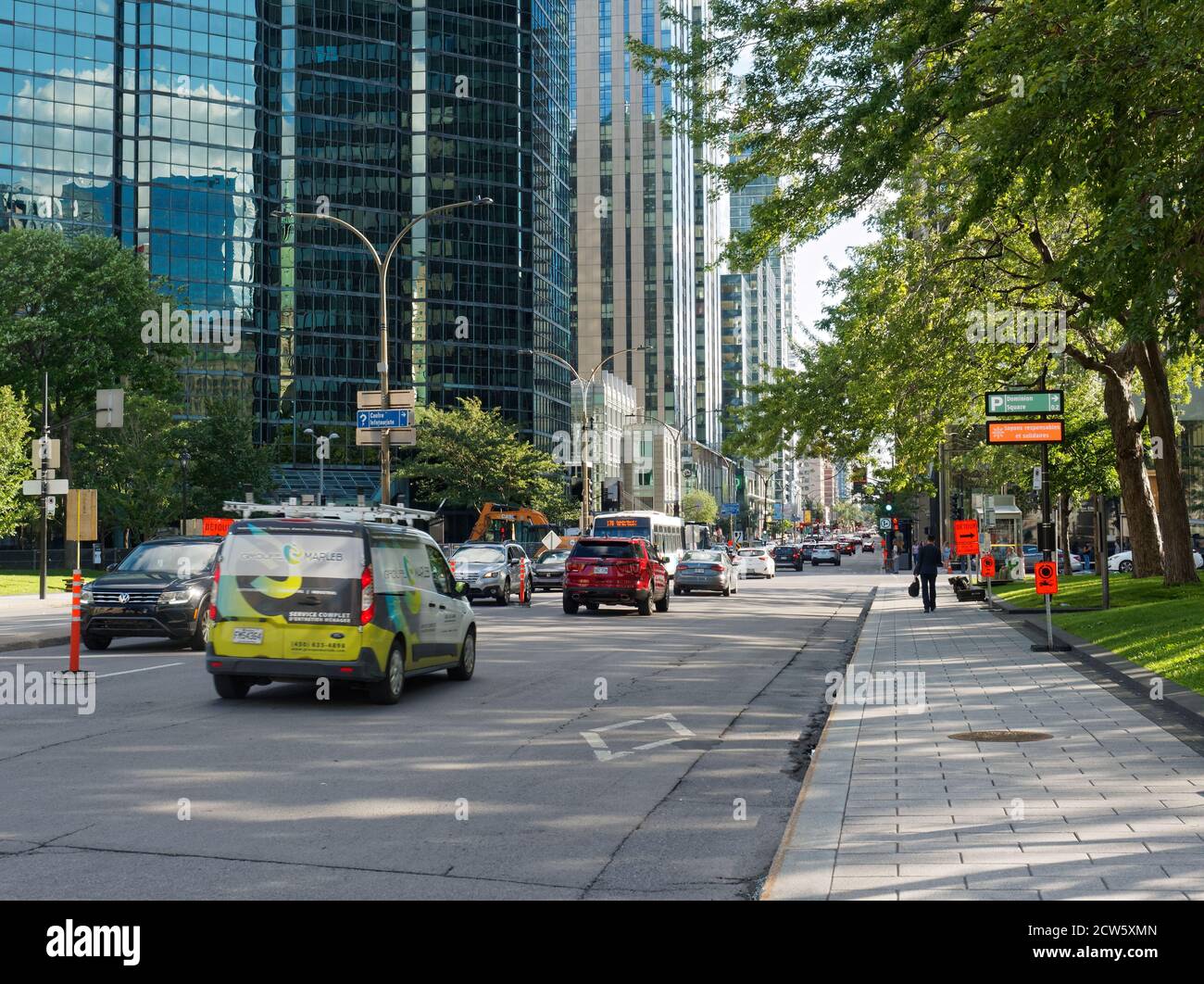 Street with light traffic in downtown Montreal, Quebec,Canada Stock ...