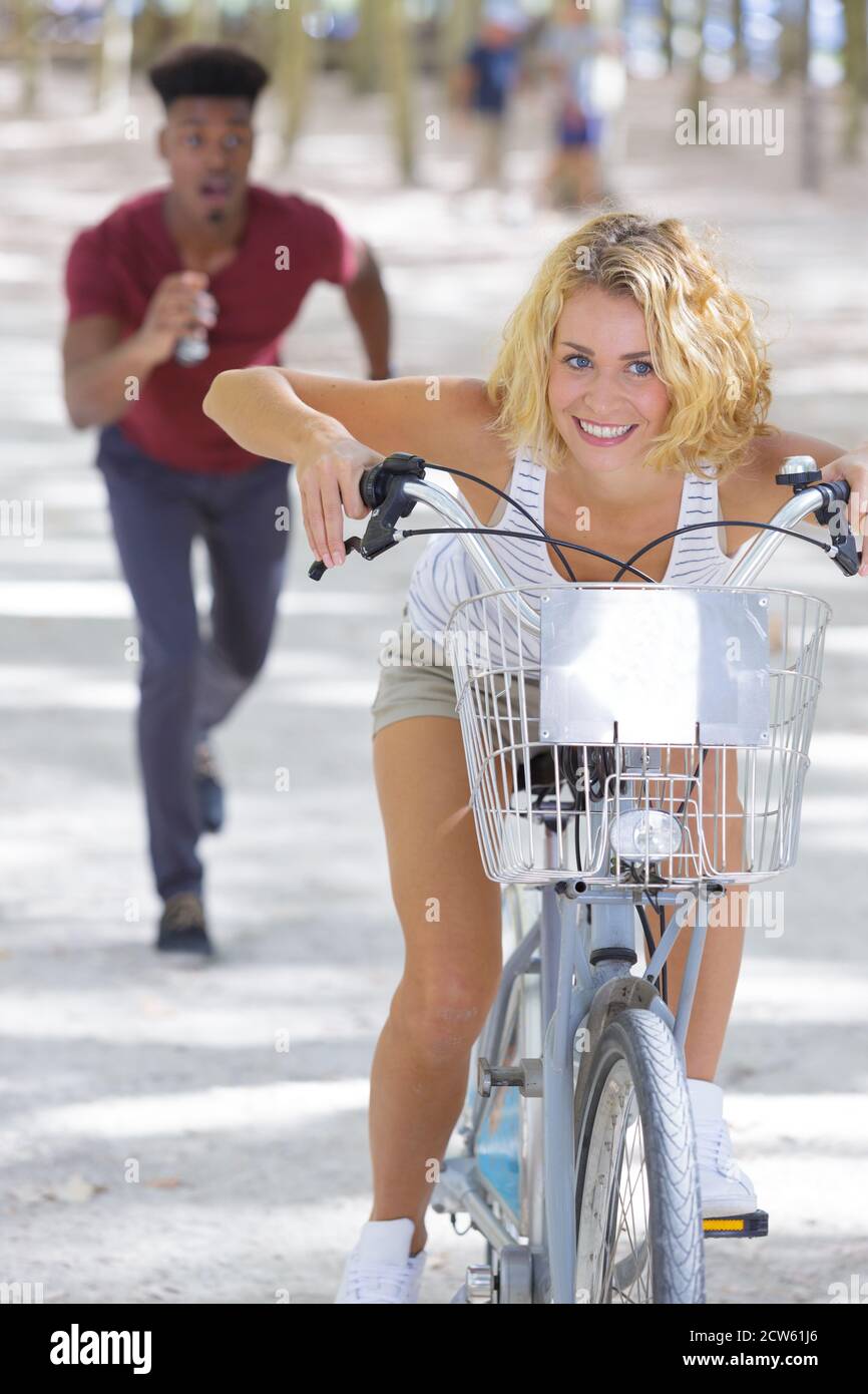 happy people riding bicycles Stock Photo - Alamy