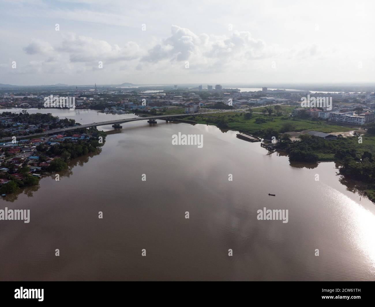 Aerial view of Petrajaya, Kuching which locate the Masjid Jamek and ...