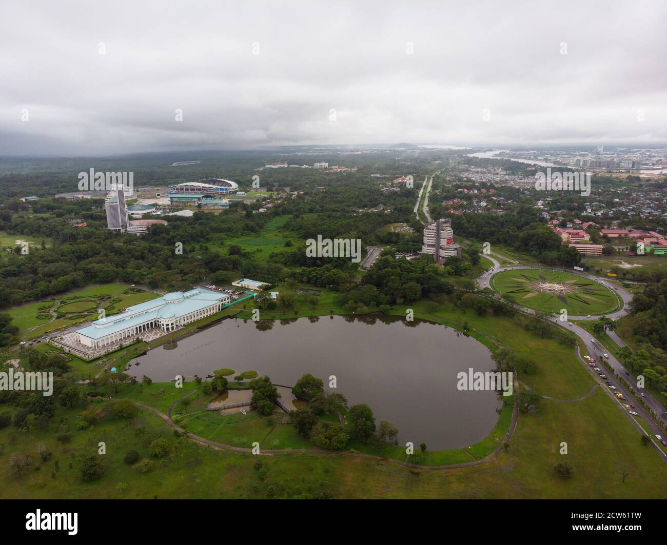 Aerial view of Petrajaya, Kuching which locate the Masjid Jamek and ...