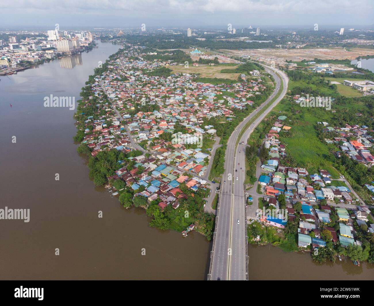 Aerial view of Petrajaya, Kuching which locate the Masjid Jamek and ...
