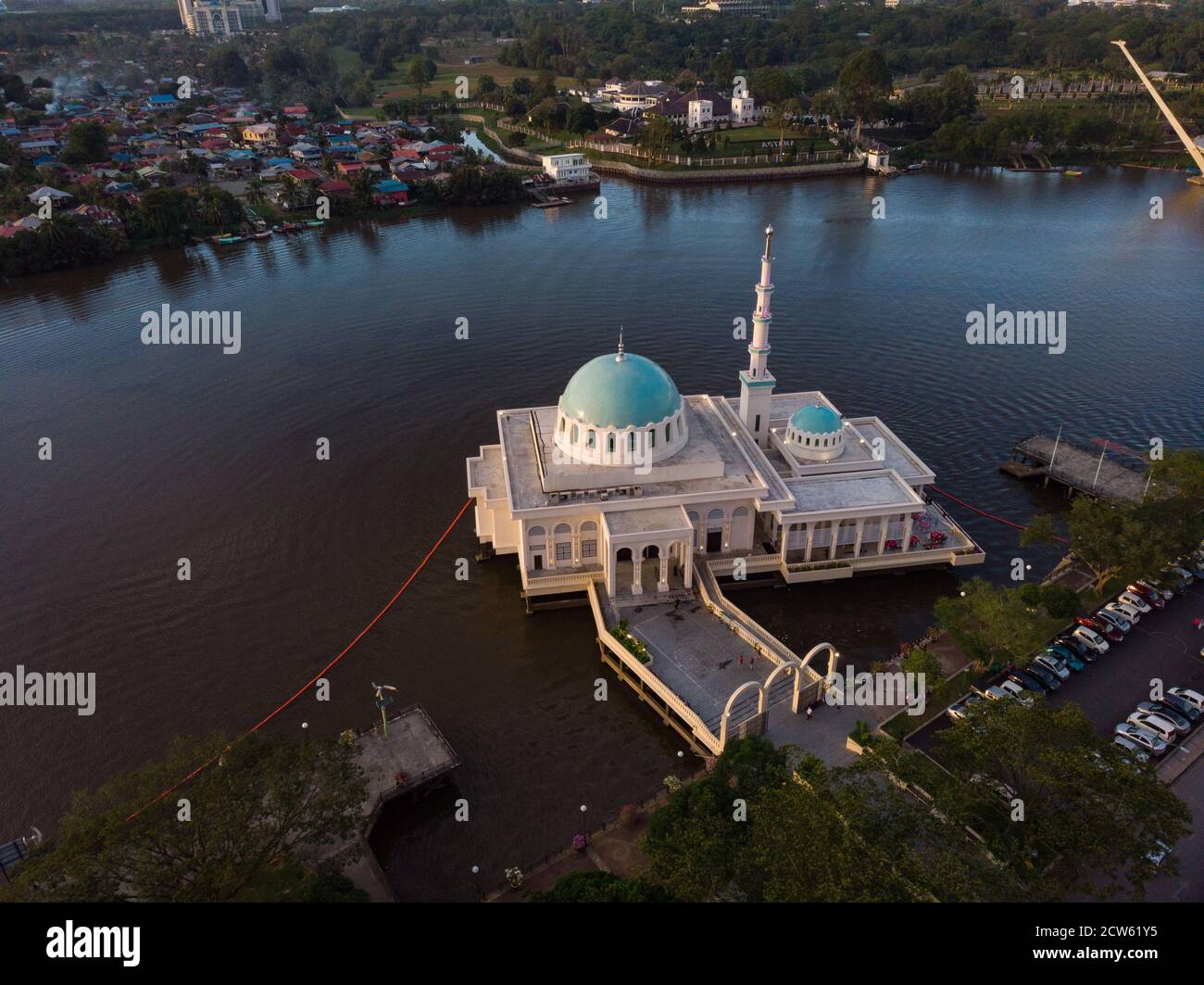 Aerial view of the beautiful floating mosque of Kuching or also known ...