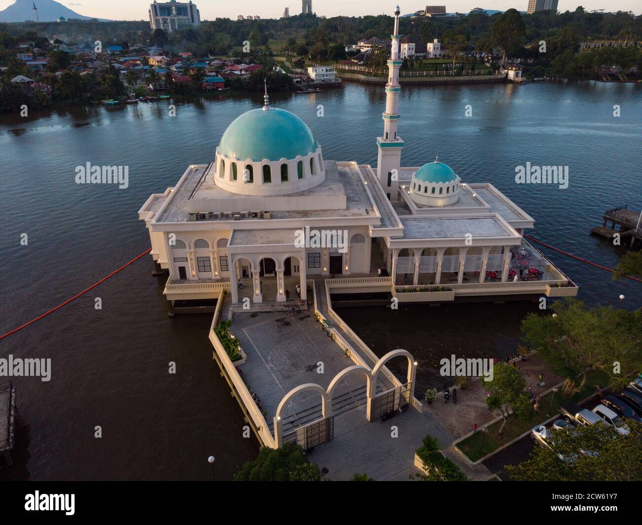 Aerial view of the beautiful floating mosque of Kuching or also known ...
