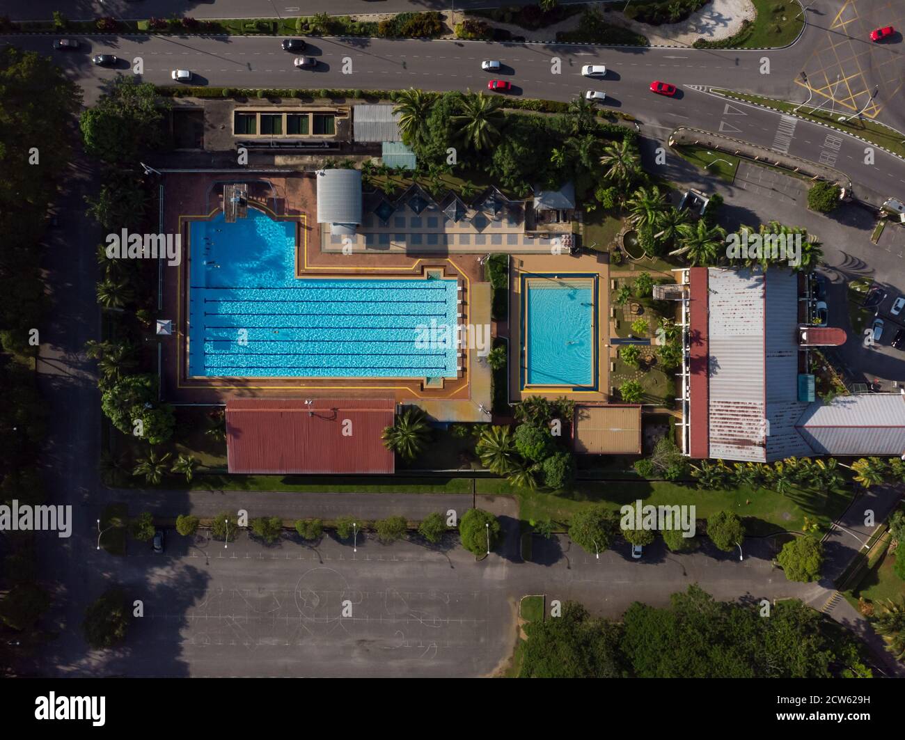 Top down aerial view of a Swimming Pool Stock Photo - Alamy