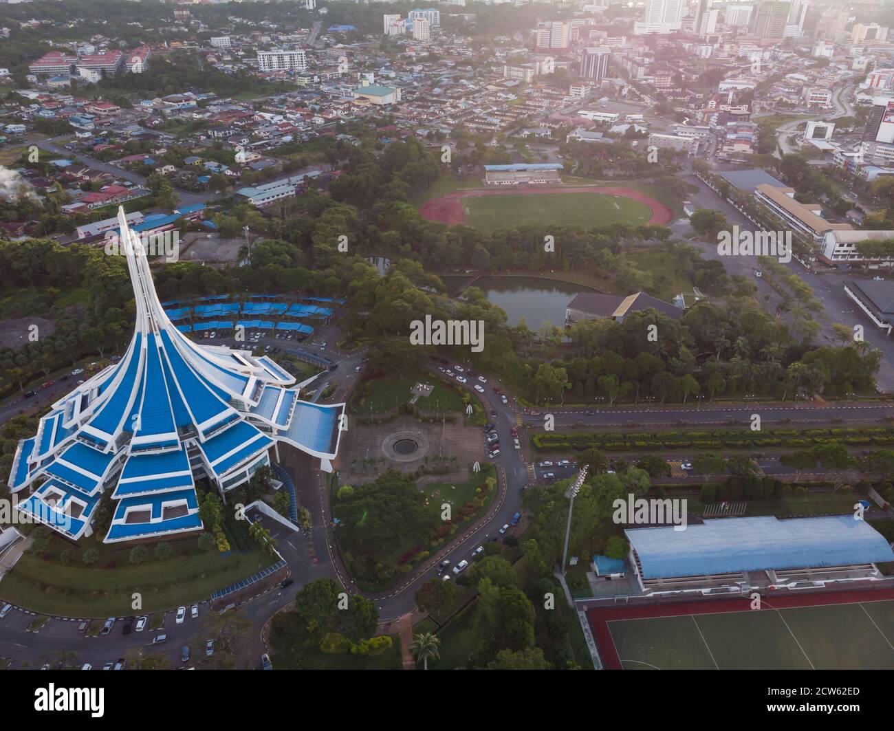 aerial view of "Majlis Bandaraya Kuching Selatan" building. Located ...