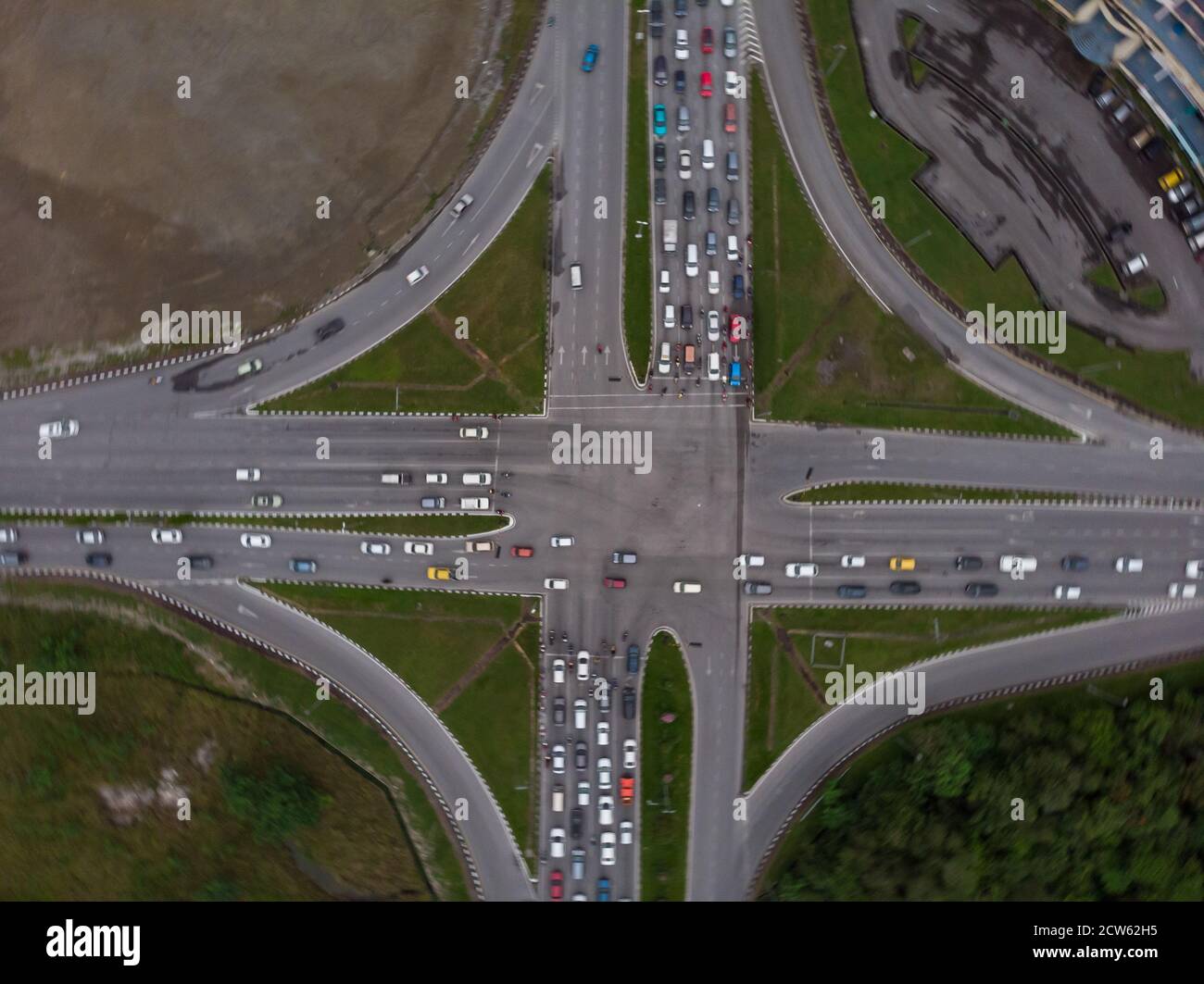 Top down view of road intersection with crowded vehicles Stock Photo ...