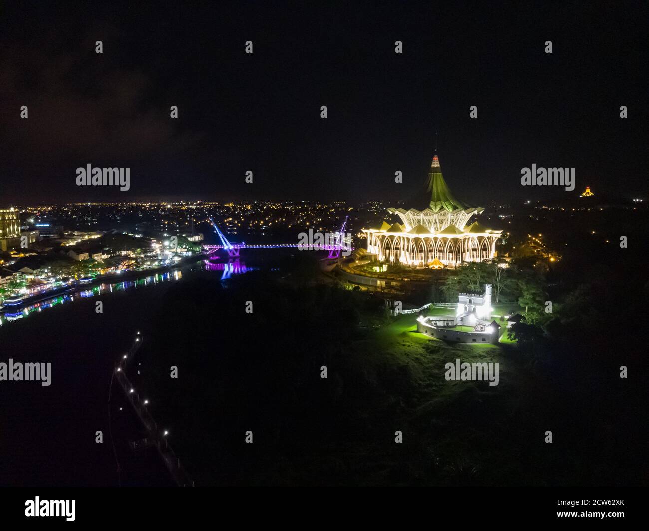 Aerial view of Kuching CIty, Sarawak during the night Stock Photo - Alamy