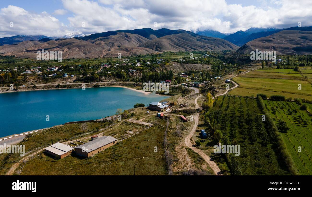 Drone photography from the South Shore of Kyrgyzstan's Issyk Kol Lake ...