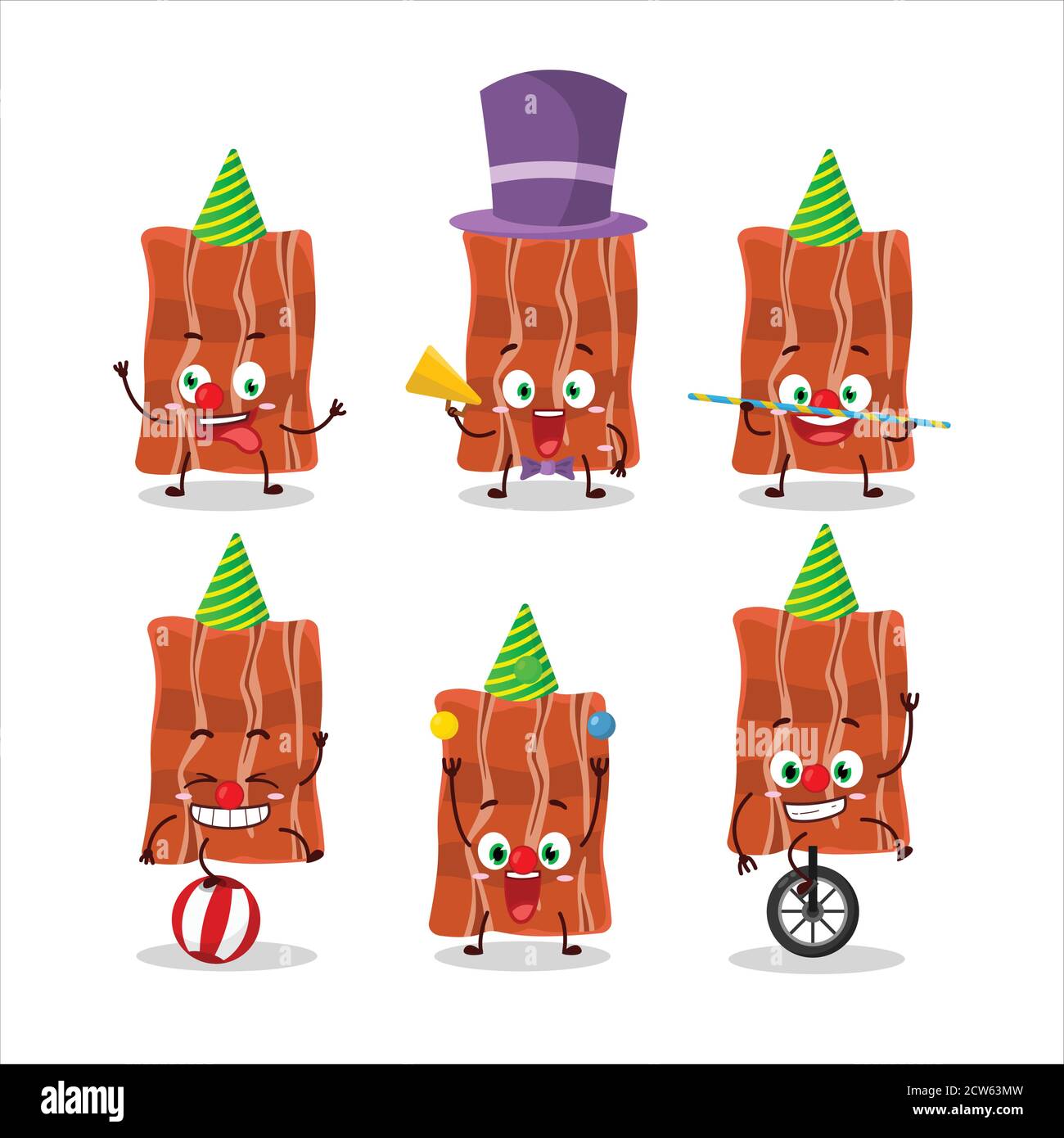 Cartoon character of fried bacon with various circus shows Stock Vector ...