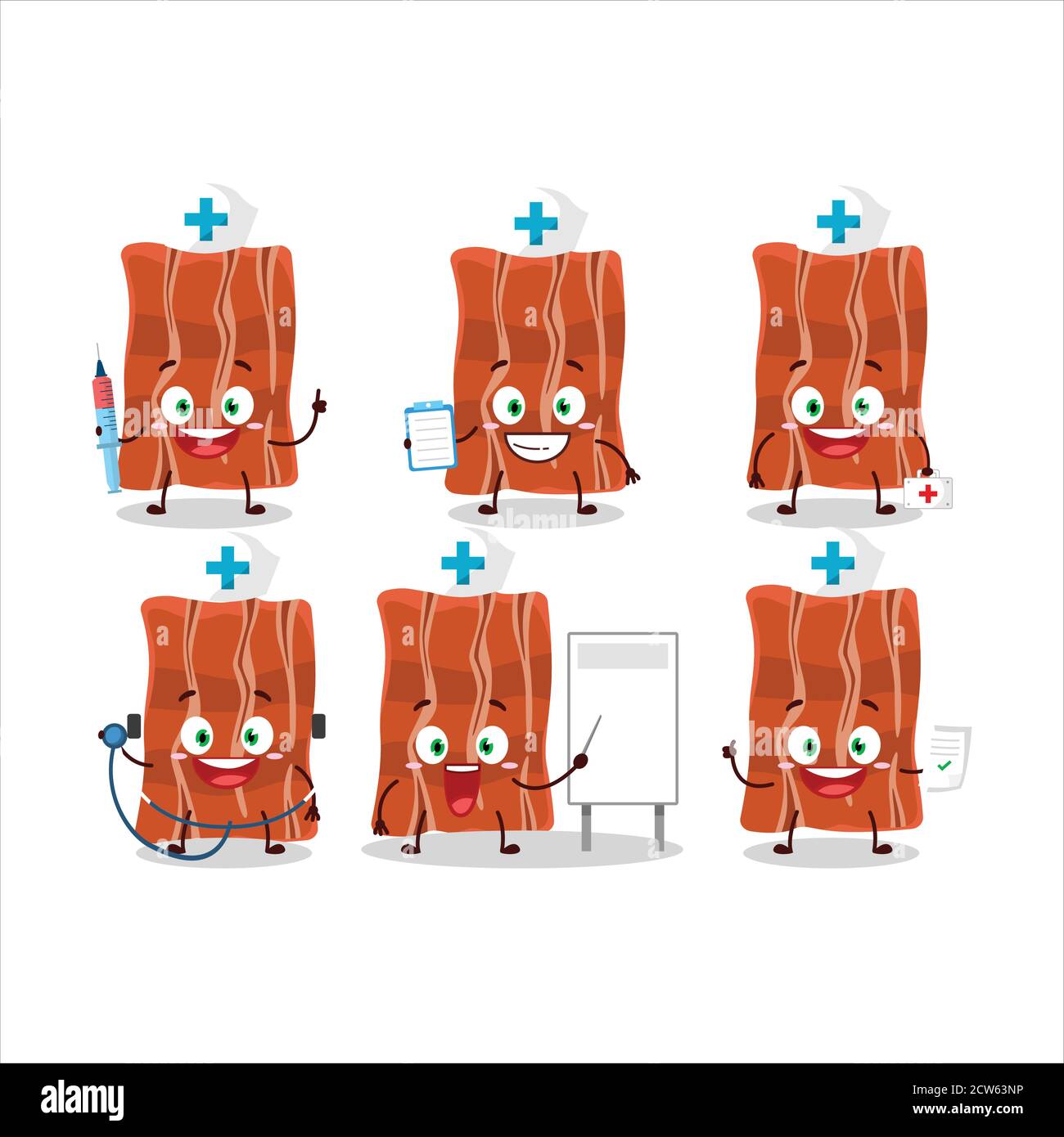 Doctor profession emoticon with fried bacon cartoon character Stock ...