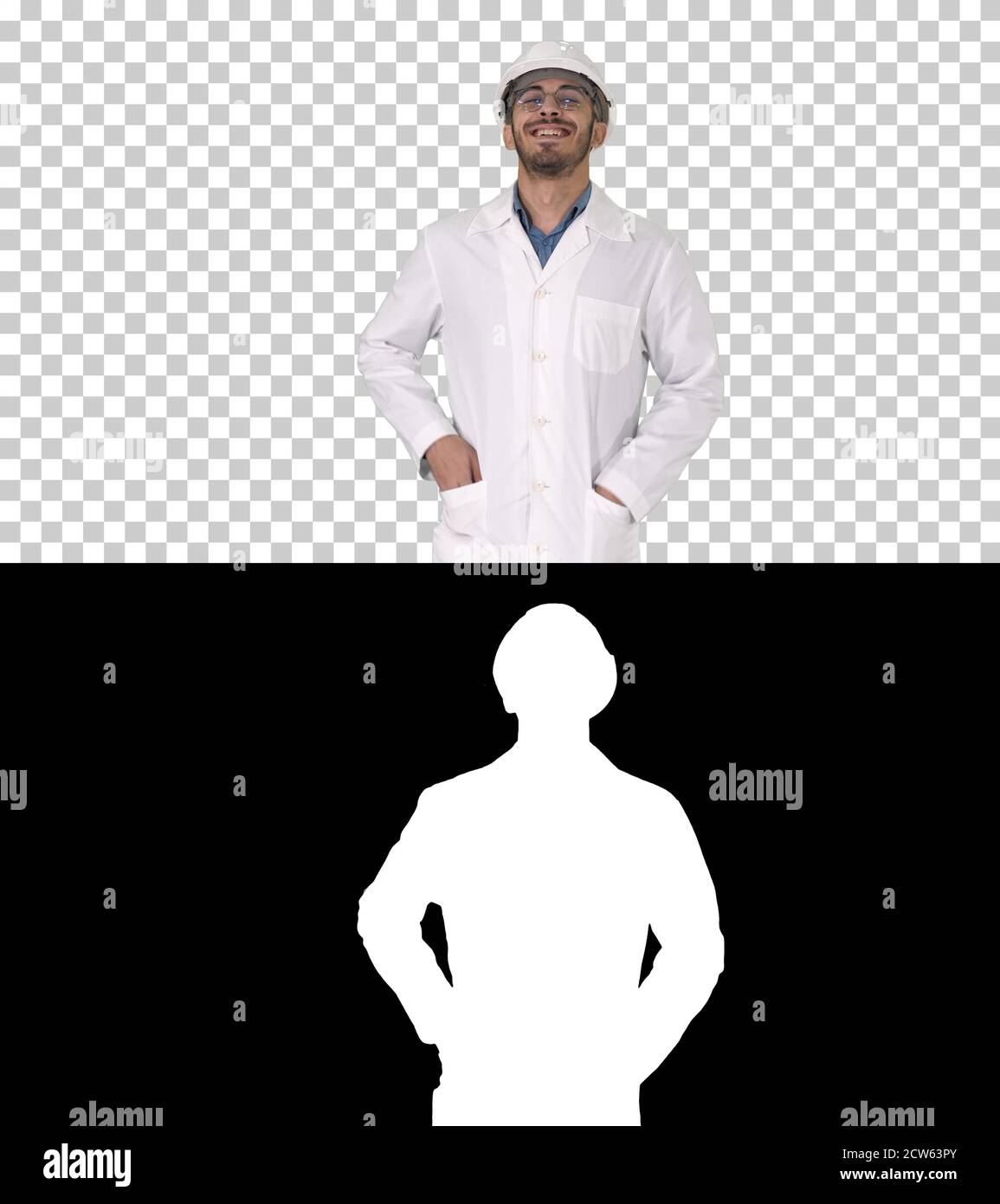 Happy engineer walking Great result, Alpha Channel Stock Photo - Alamy