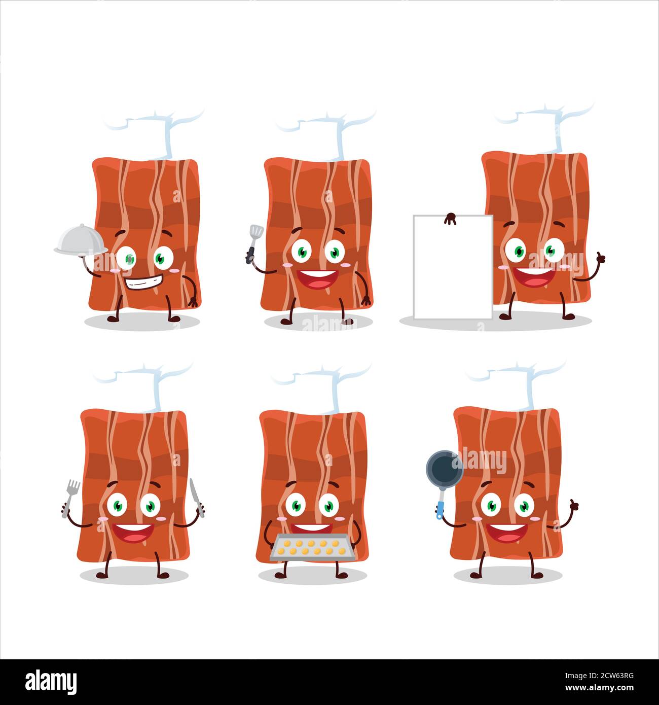 Cartoon character of fried bacon with various chef emoticons Stock ...