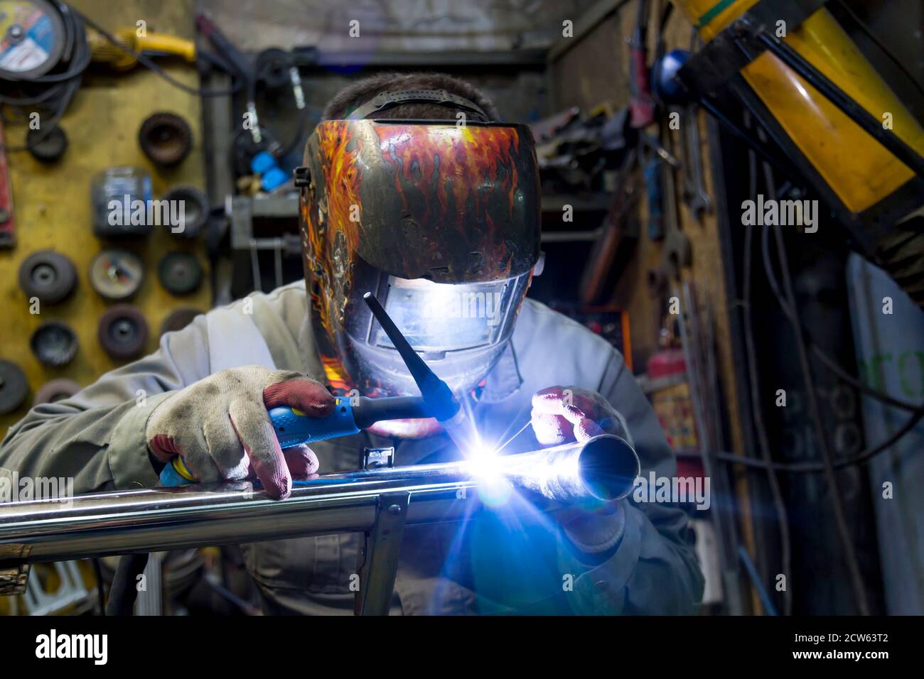 TIG welding of polished stainless steel pipe Stock Photo - Alamy