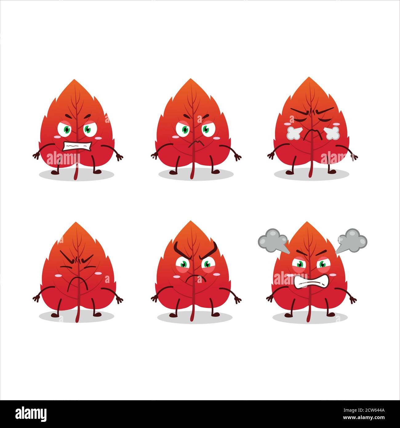Red dried leaves cartoon character with various angry expressions Stock ...