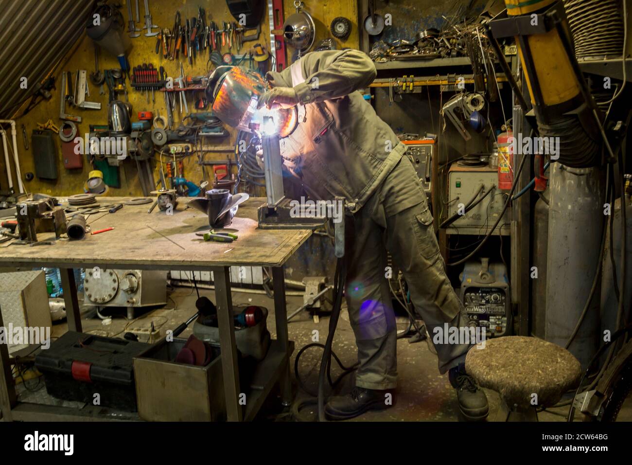 Argon arc welding aluminum radiator for car Stock Photo - Alamy