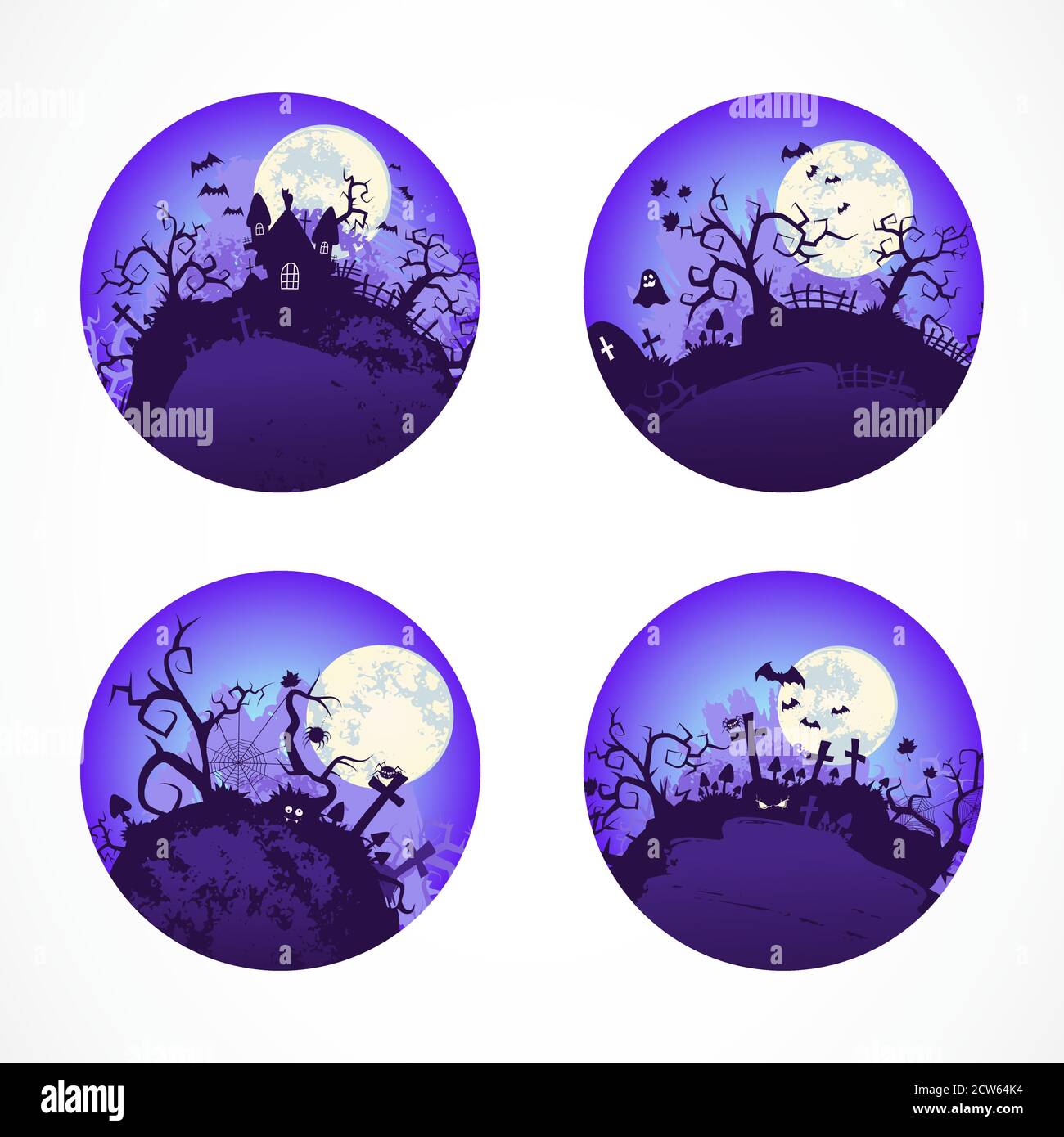 Vector set of round Halloween illustrations. Round icons. Colored Stock ...