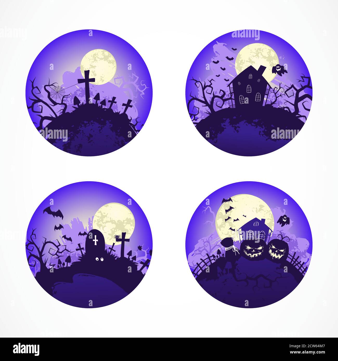 Vector set of round Halloween illustrations. Round icons. Colored Stock ...