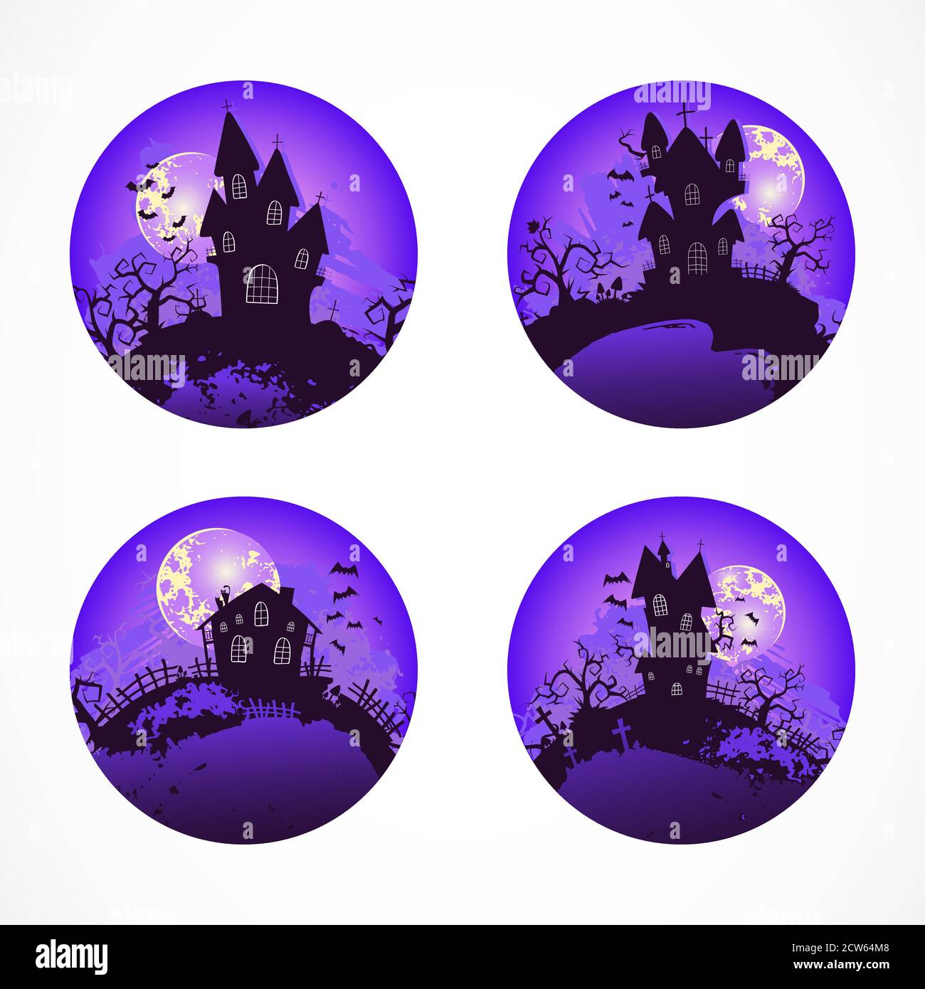 Vector set of round Halloween illustrations. Round icons. Colored Stock ...