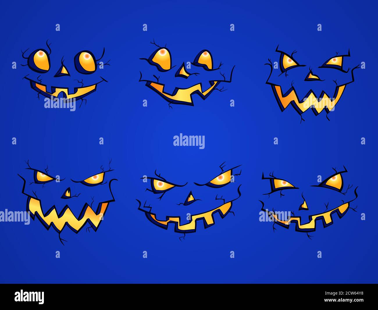 Vector set of Halloween Pumpkins faces with different emotions on blue ...