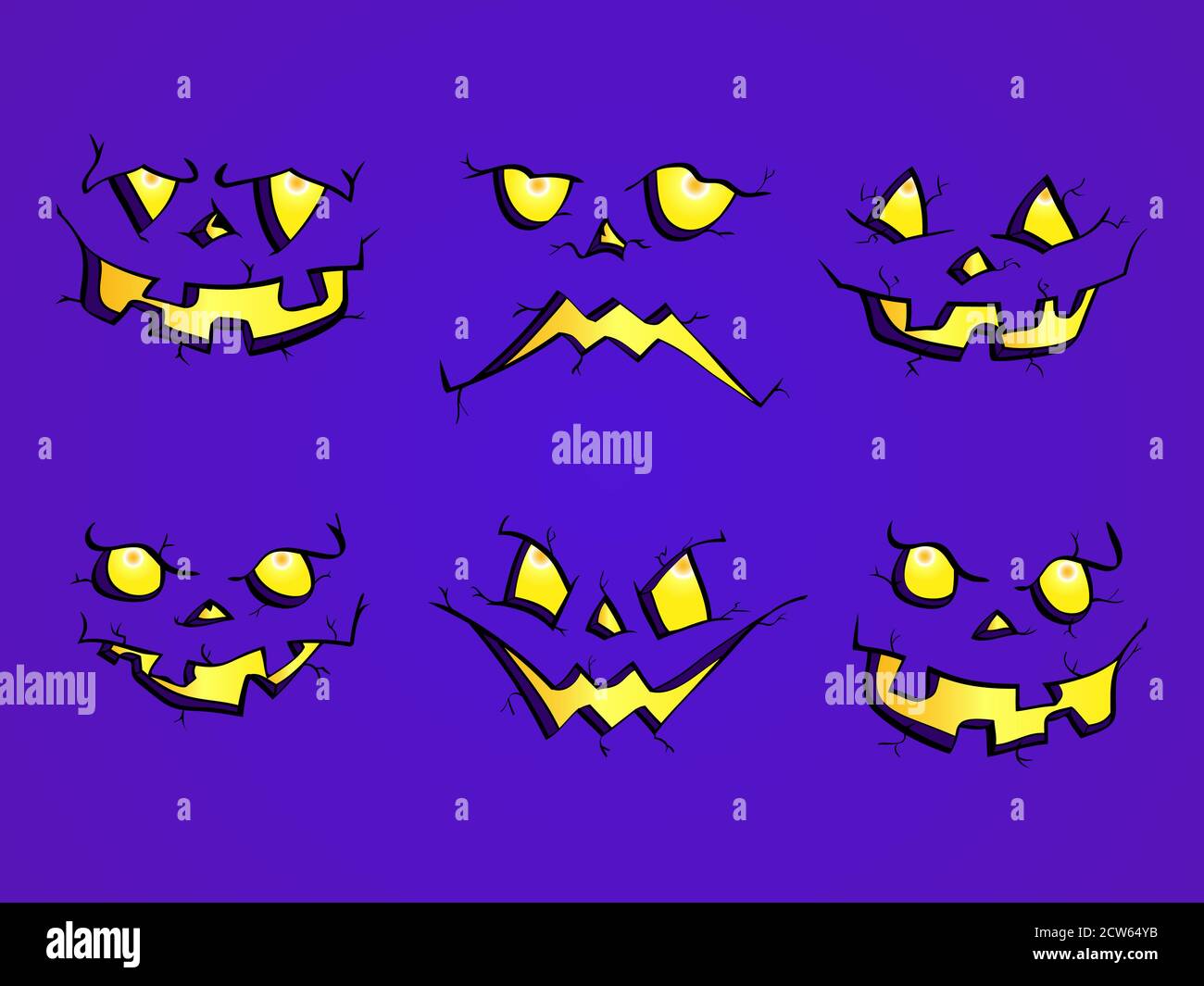 Vector set of Halloween Pumpkins faces with different emotions on ...
