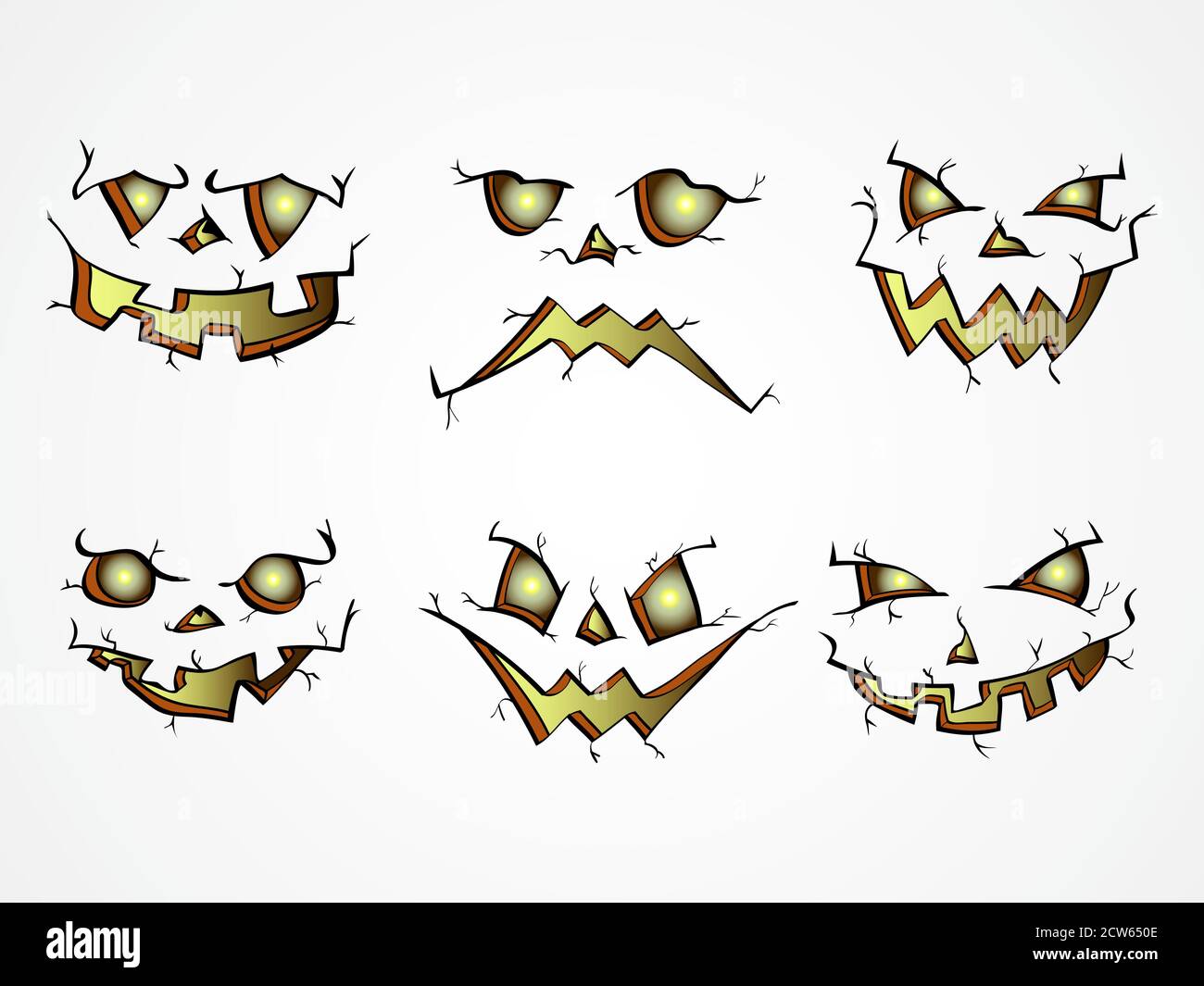 Vector set of Halloween Pumpkins faces with different emotions on light ...