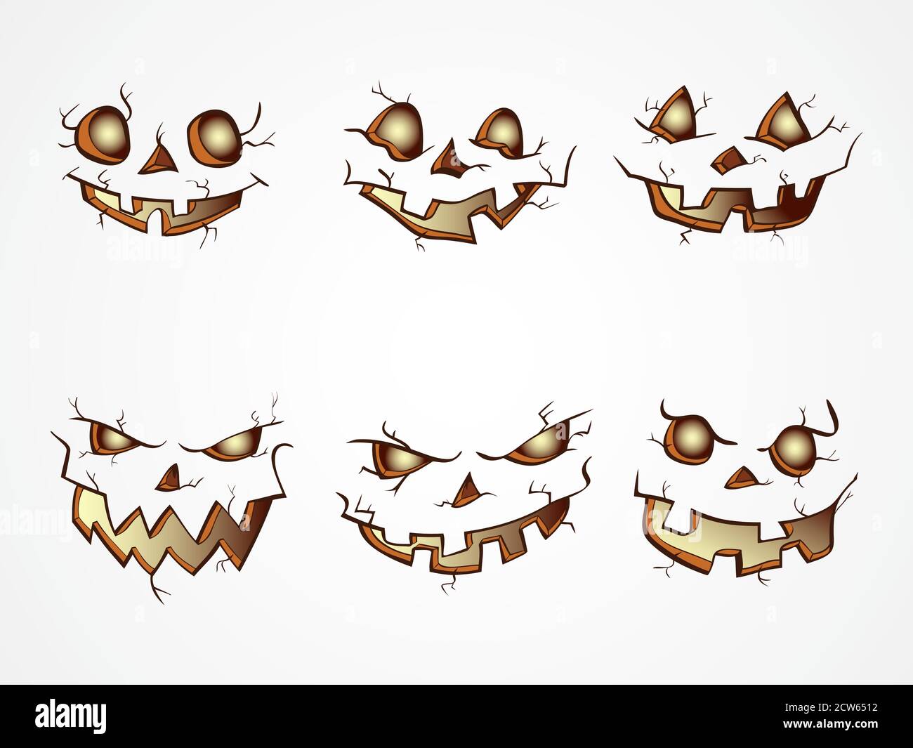 Vector set of Halloween Pumpkins faces with different emotions on light ...