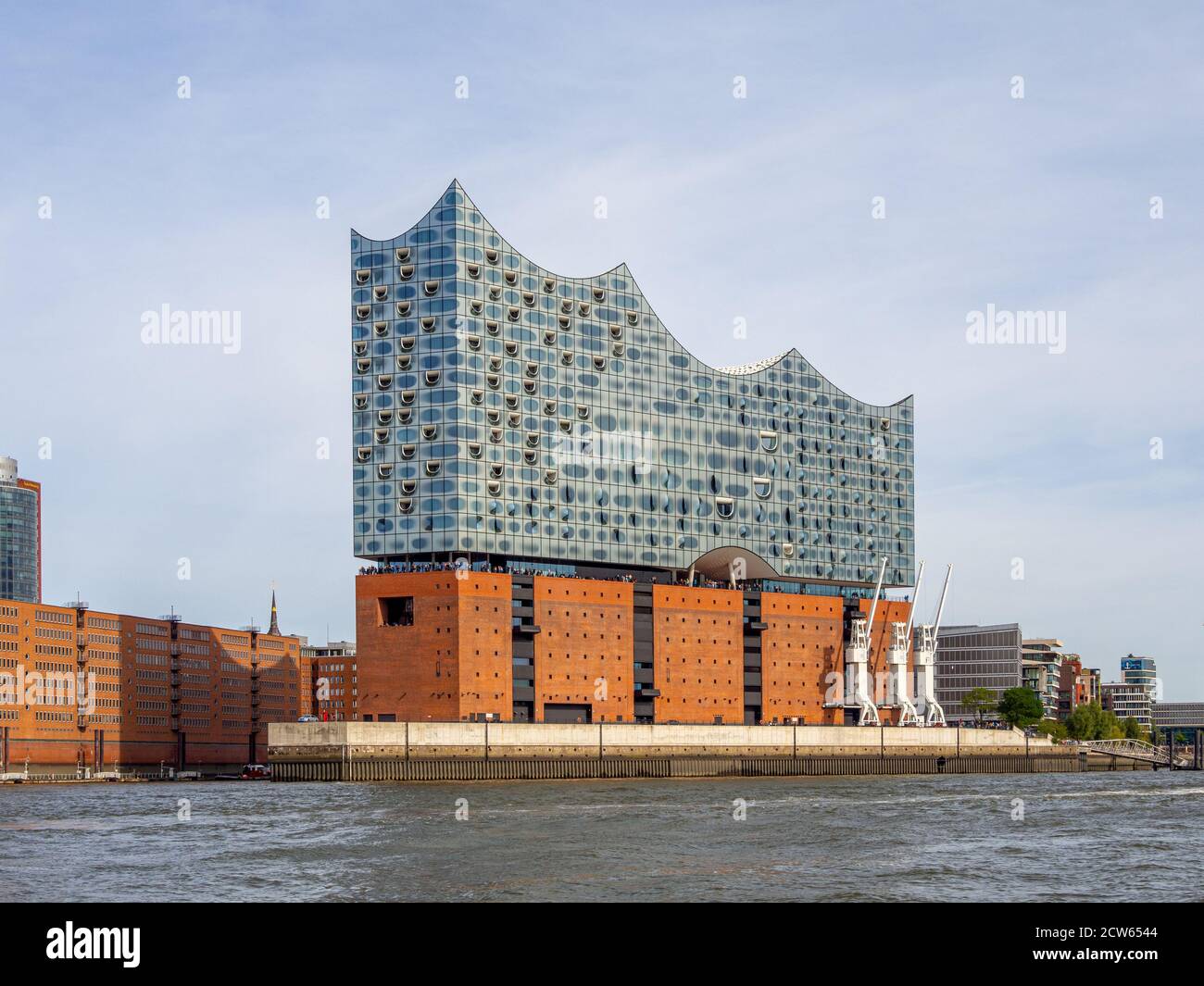 the Elbphilharmonie in Hamburg in fine weather and the sky is blue ...