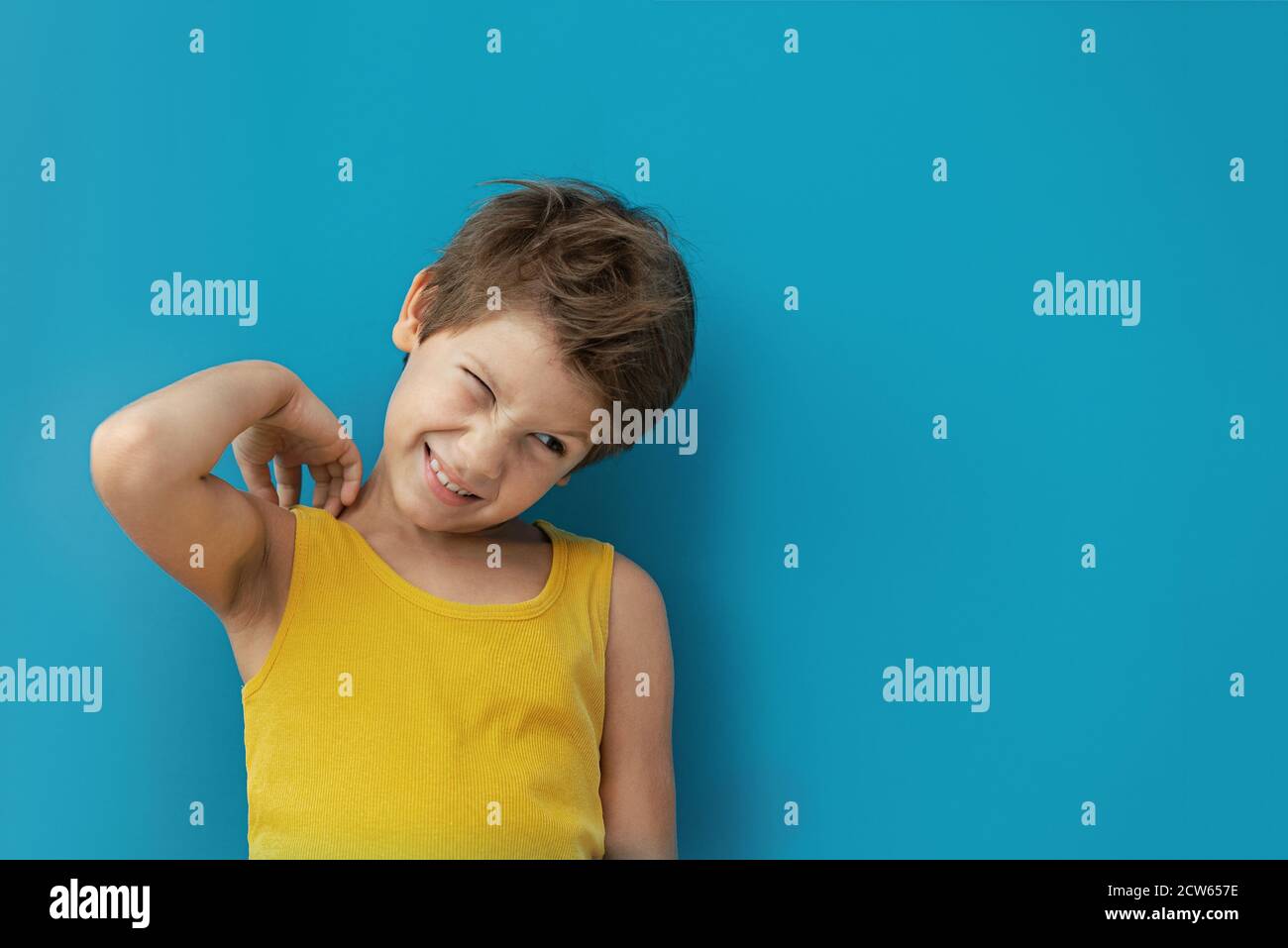 The boy scratches his skin, insect bite. Copy space Stock Photo - Alamy