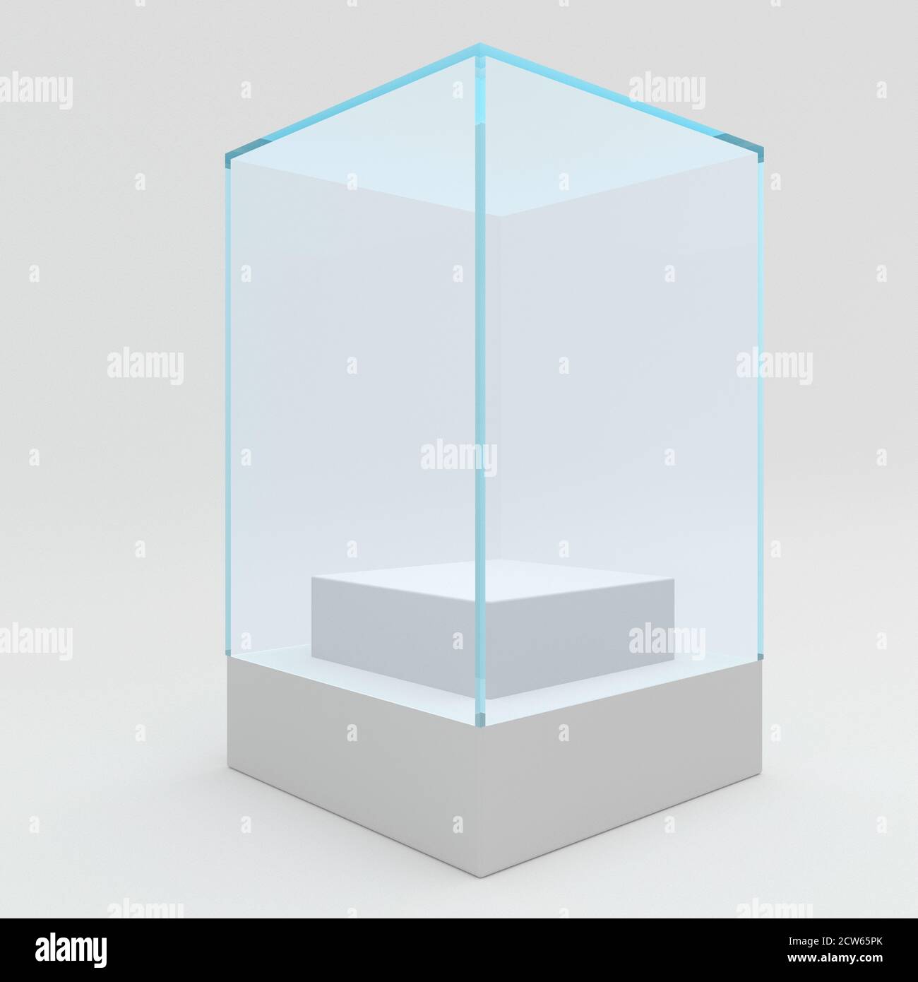 Empty transparent glass showcase with podium. 3d rendering Stock Photo ...