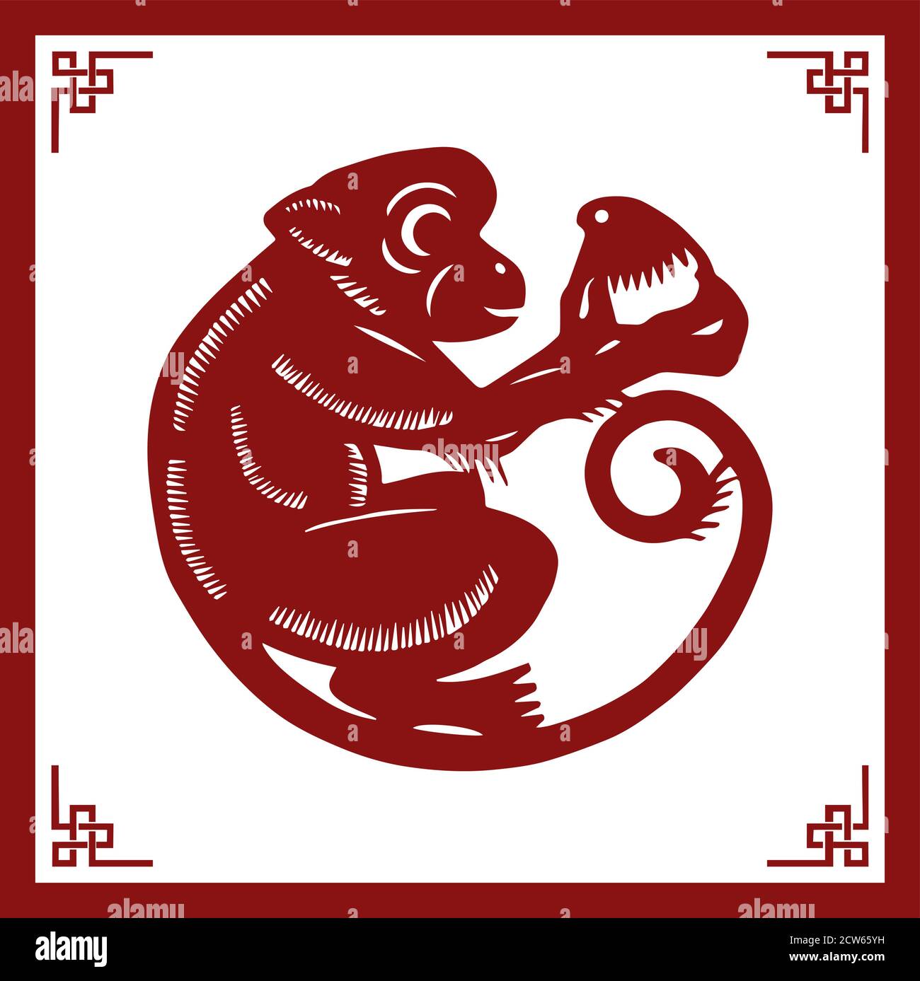 The Classic Chinese Papercutting Style Illustration, A Cartoon Monkey ...