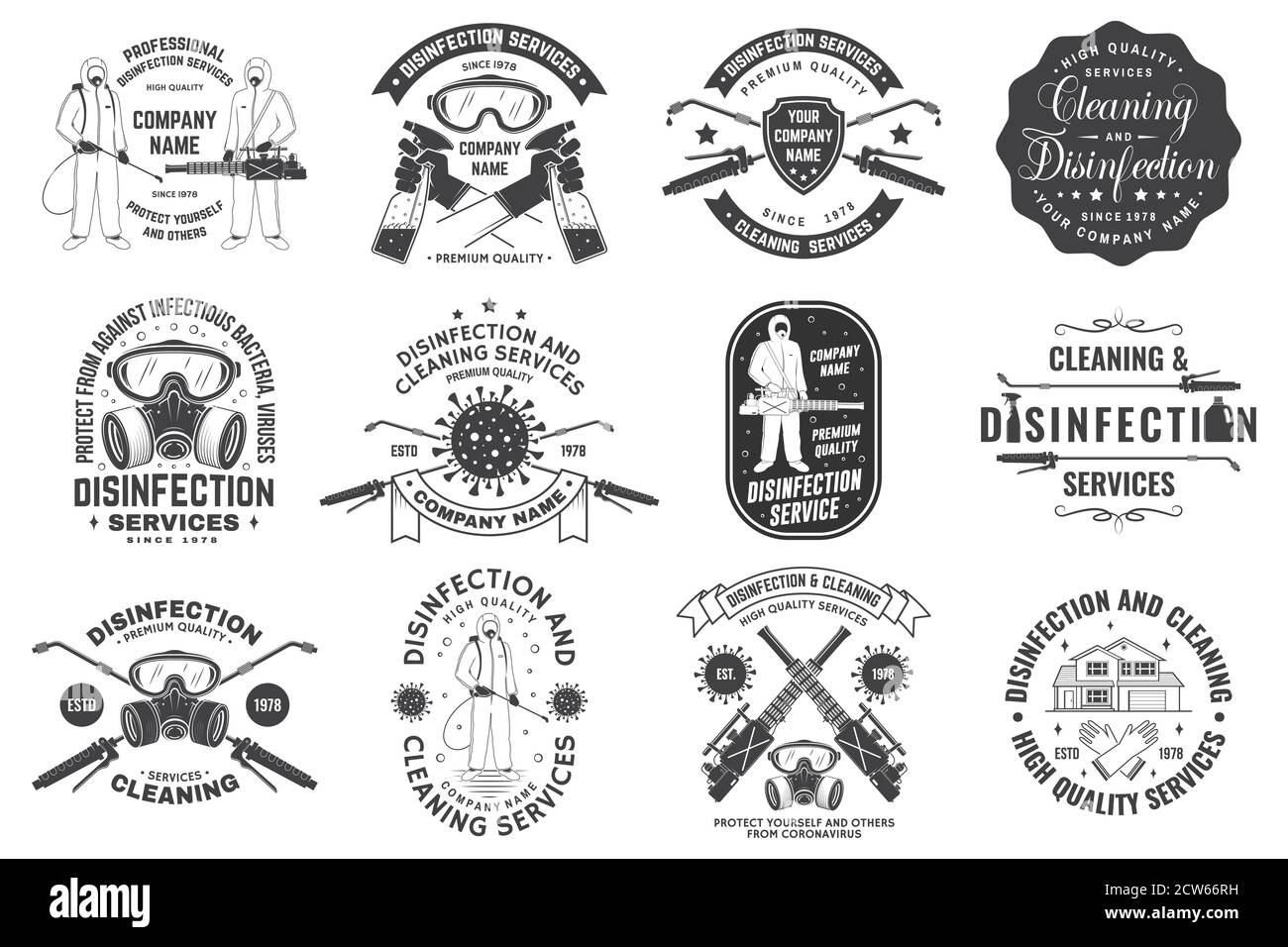 Set of Disinfection and cleaning services badge, logo, emblem. Vector ...