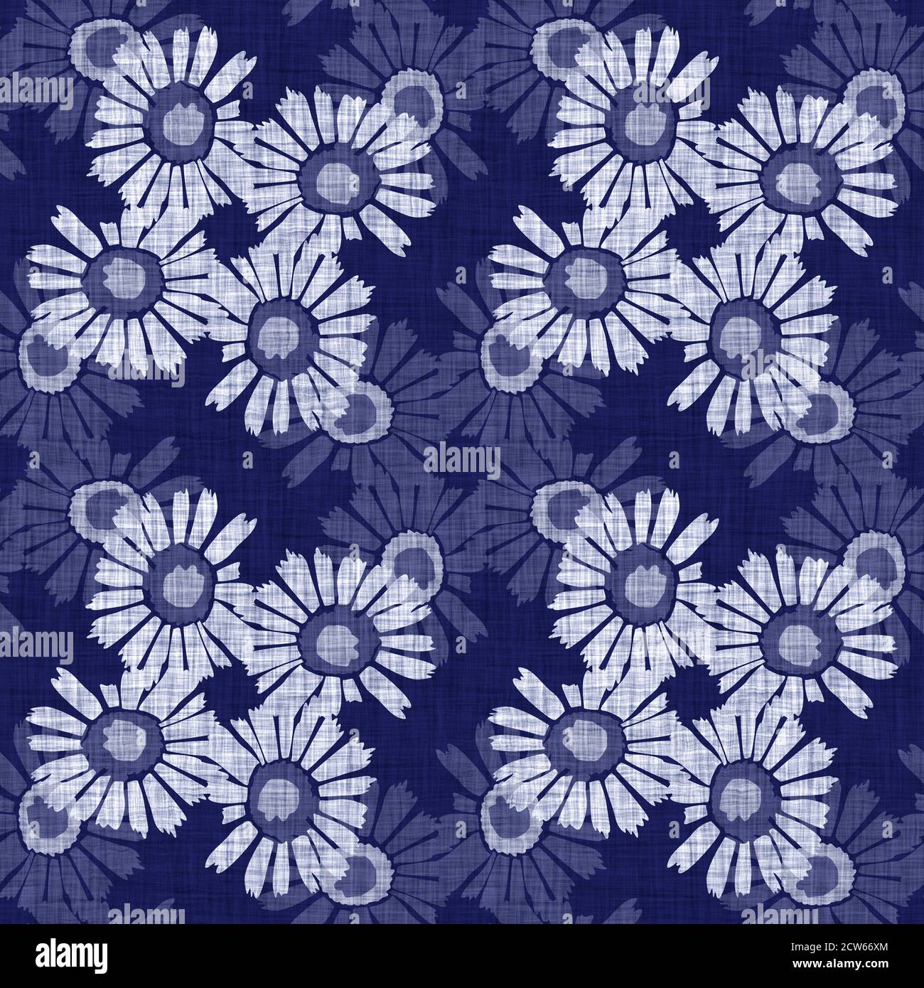 Indigo blue flower block print dyed linen texture background. Seamless ...