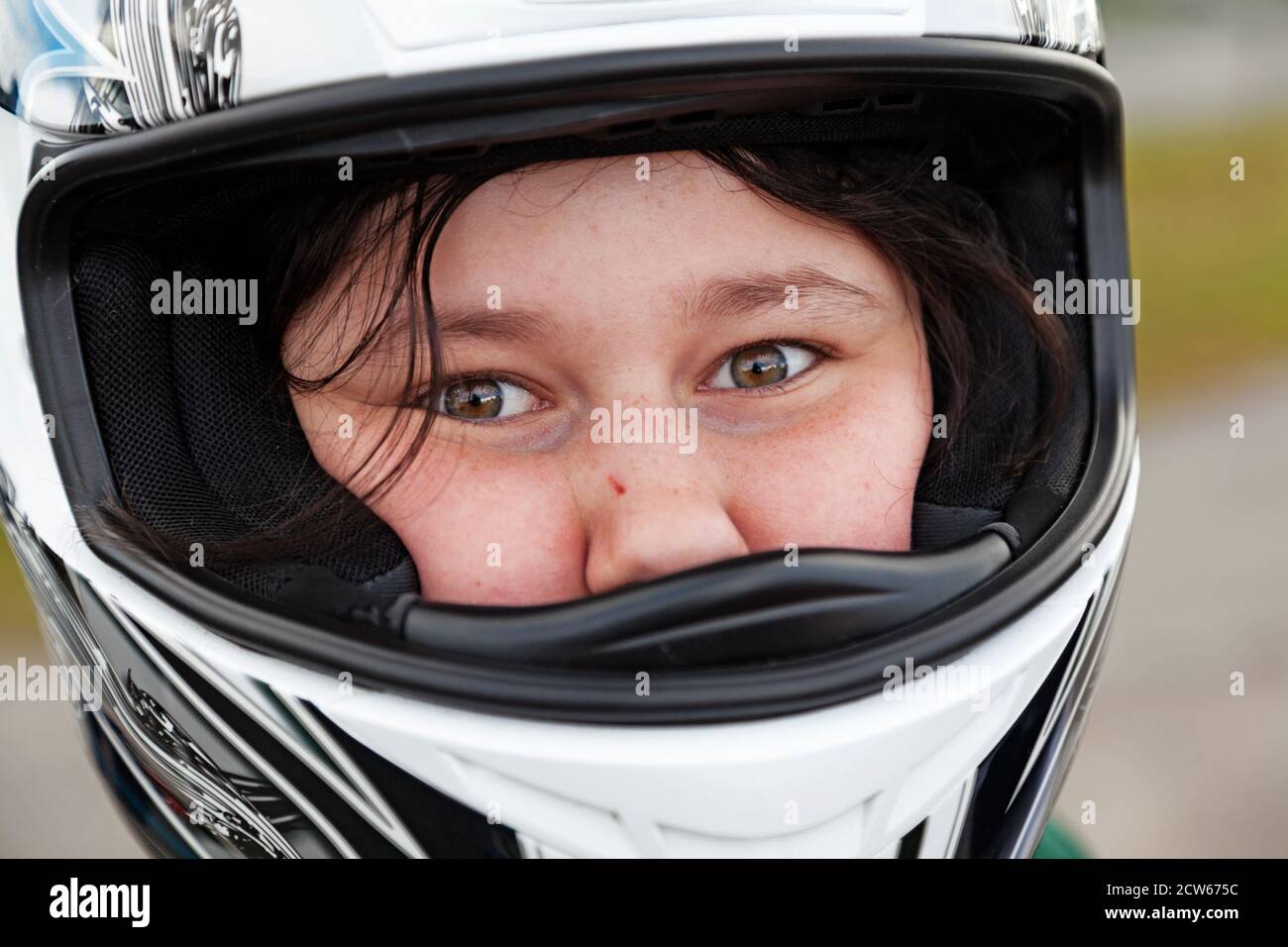 Cute girl motorcycle helmet hi-res stock photography and images - Alamy