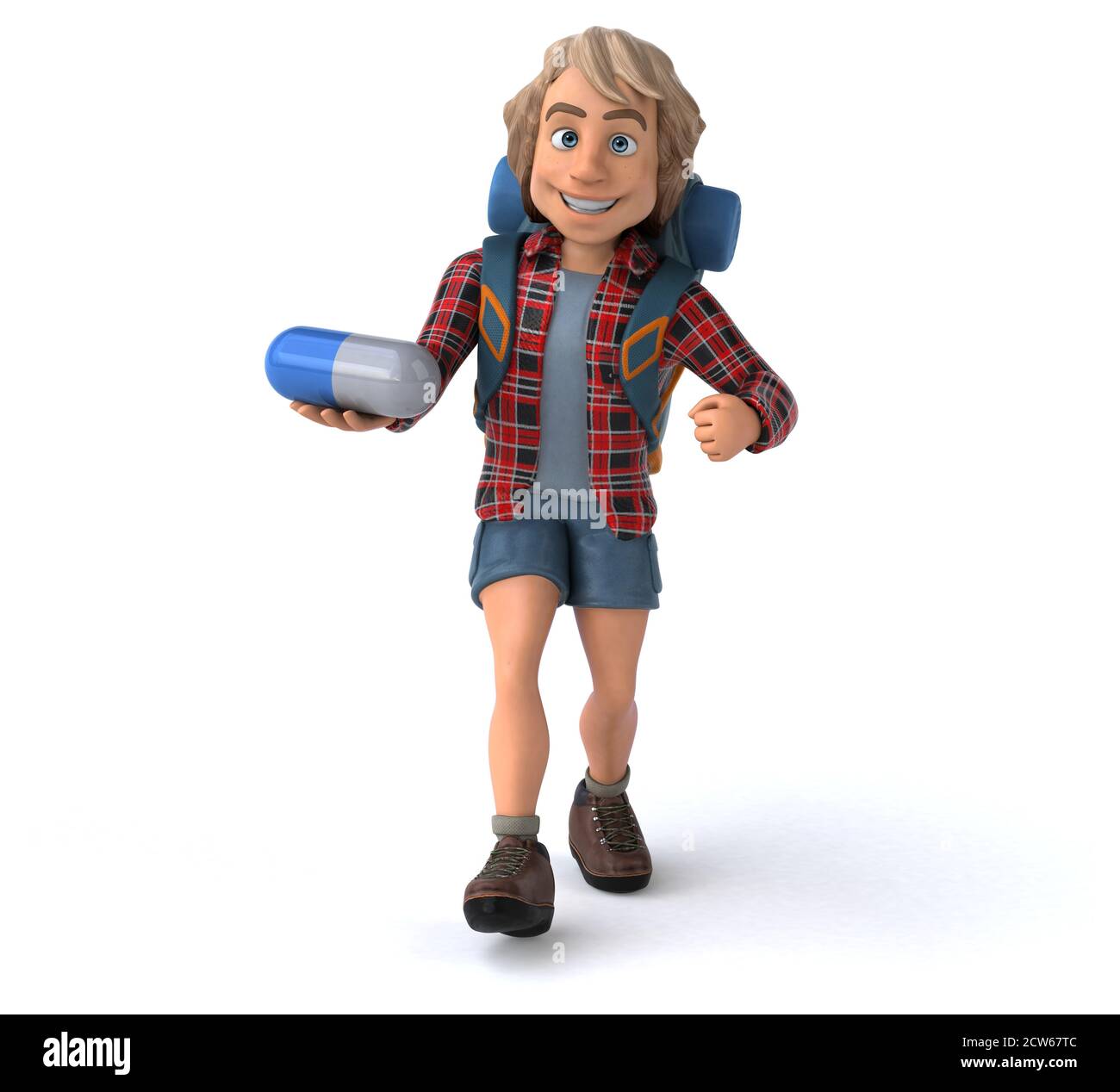 Fun backpacker cartoon guy Stock Photo - Alamy