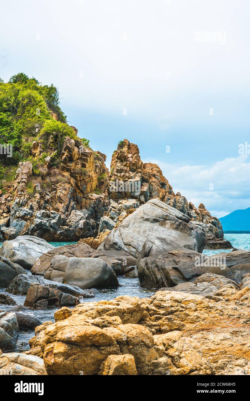 Beauty panorama edged shabby sea cliff cumulus cloud sky mountain ...