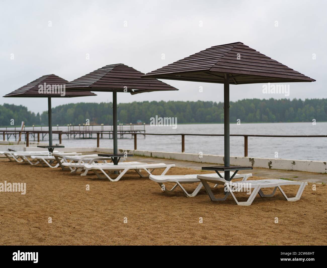 Domestic touristic resort in the cold rainy day. Holidays concept. Wet ...