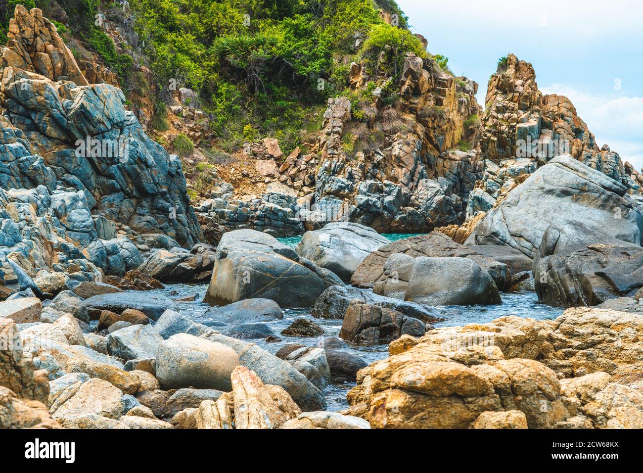 Beauty panorama edged shabby sea cliff cumulus cloud sky mountain ...