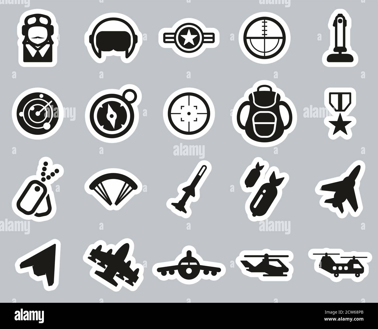 Air Force Icons Black & White Sticker Set Big Stock Vector Image & Art ...