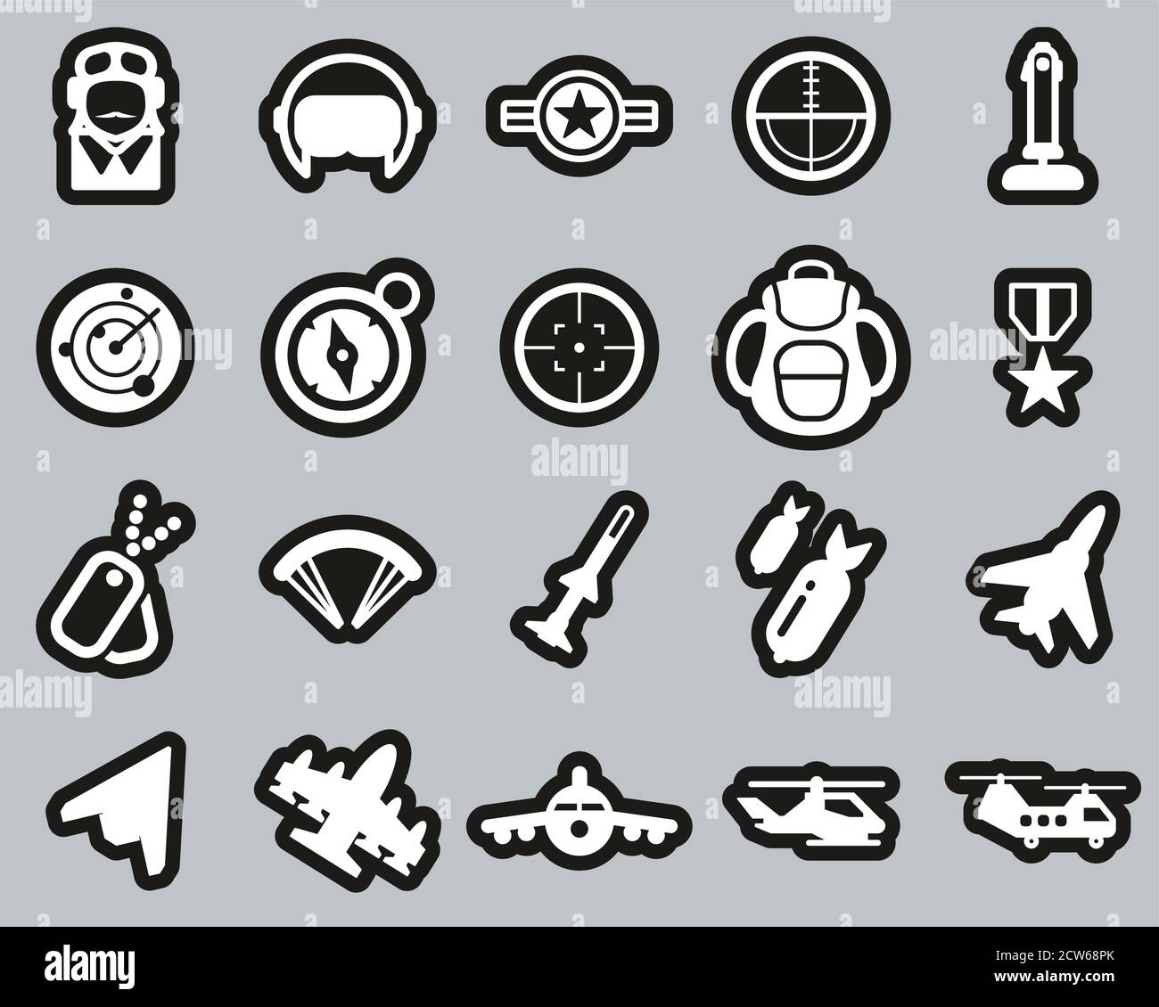 Air Force Icons White On Black Sticker Set Big Stock Vector Image & Art ...