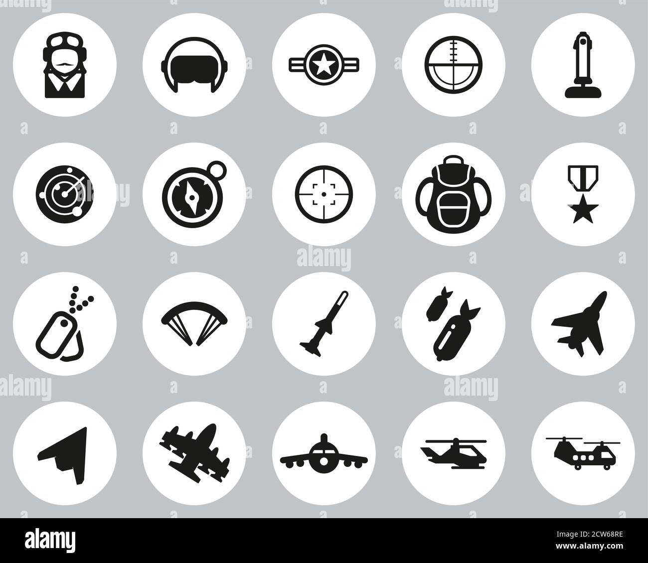 Air Force Icons Black & White Flat Design Circle Set Big Stock Vector ...